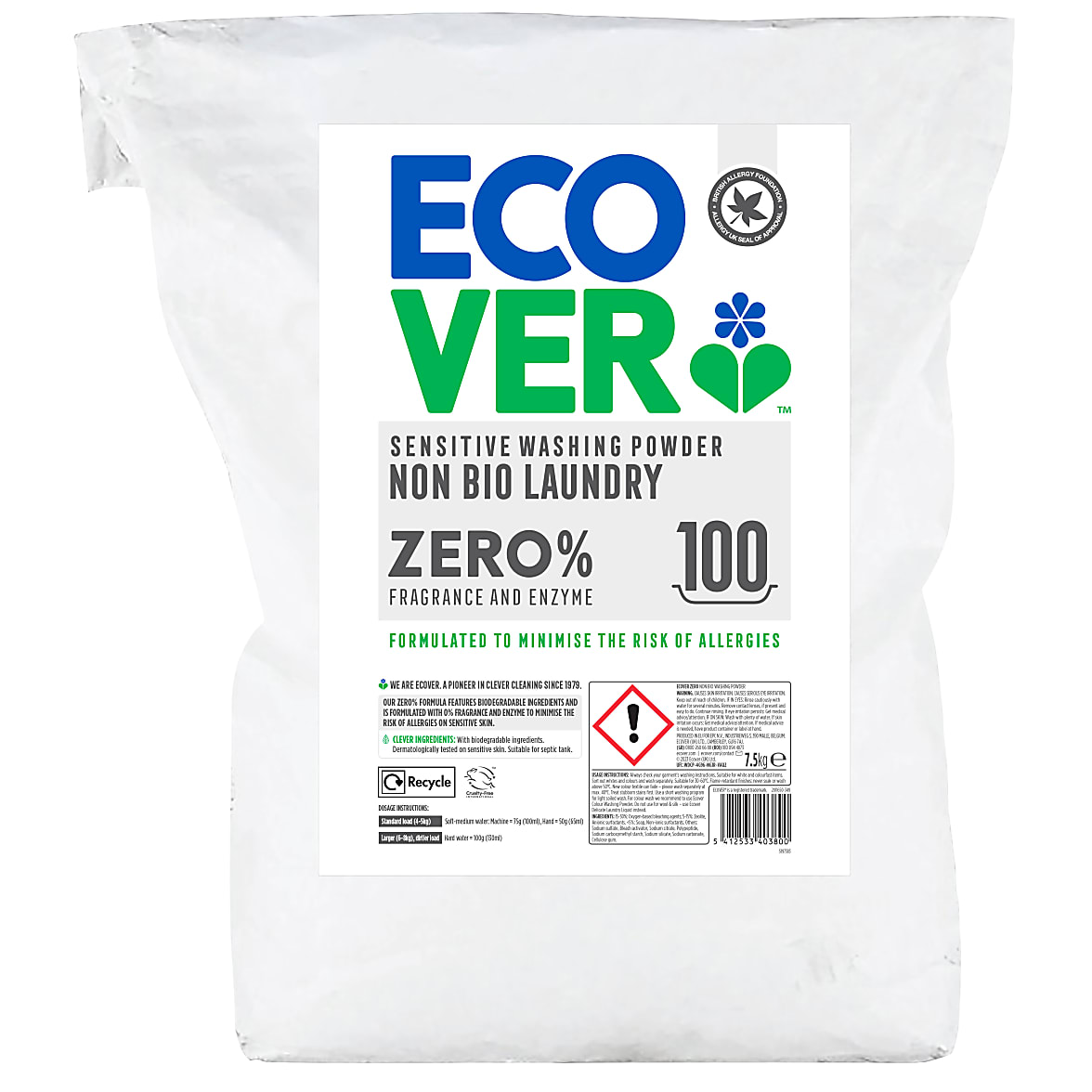 Buy Ecover ZERO Washing Powder 7.5KG | Official Site